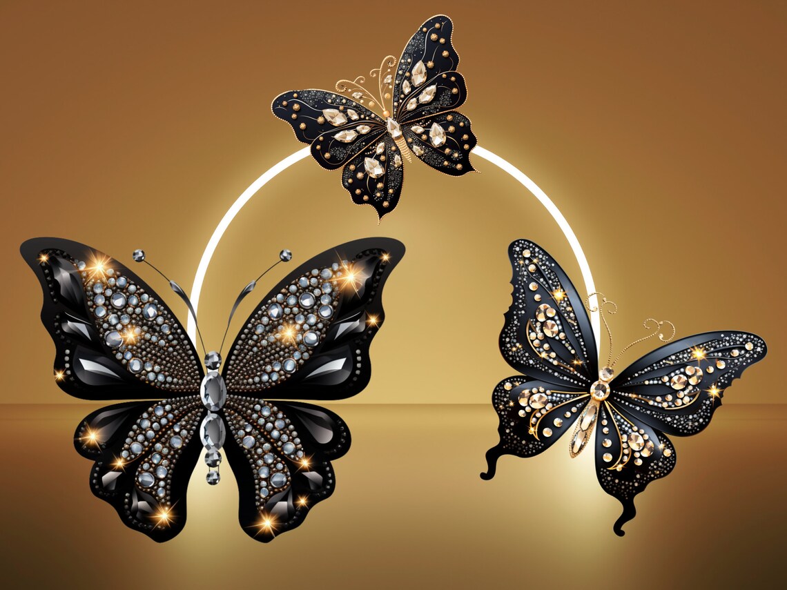 3D Black Sparkling Butterflies Clip Art, Glitter Butterflies Clipart ...