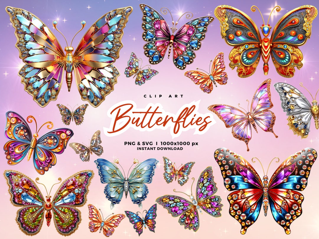 3D Pink Sparkling Butterflies Clip Art, Glitter Butterflies Clipart ...