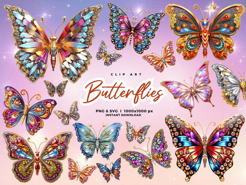 3D Pink Sparkling Butterflies Clip Art, Glitter Butterflies Clipart ...