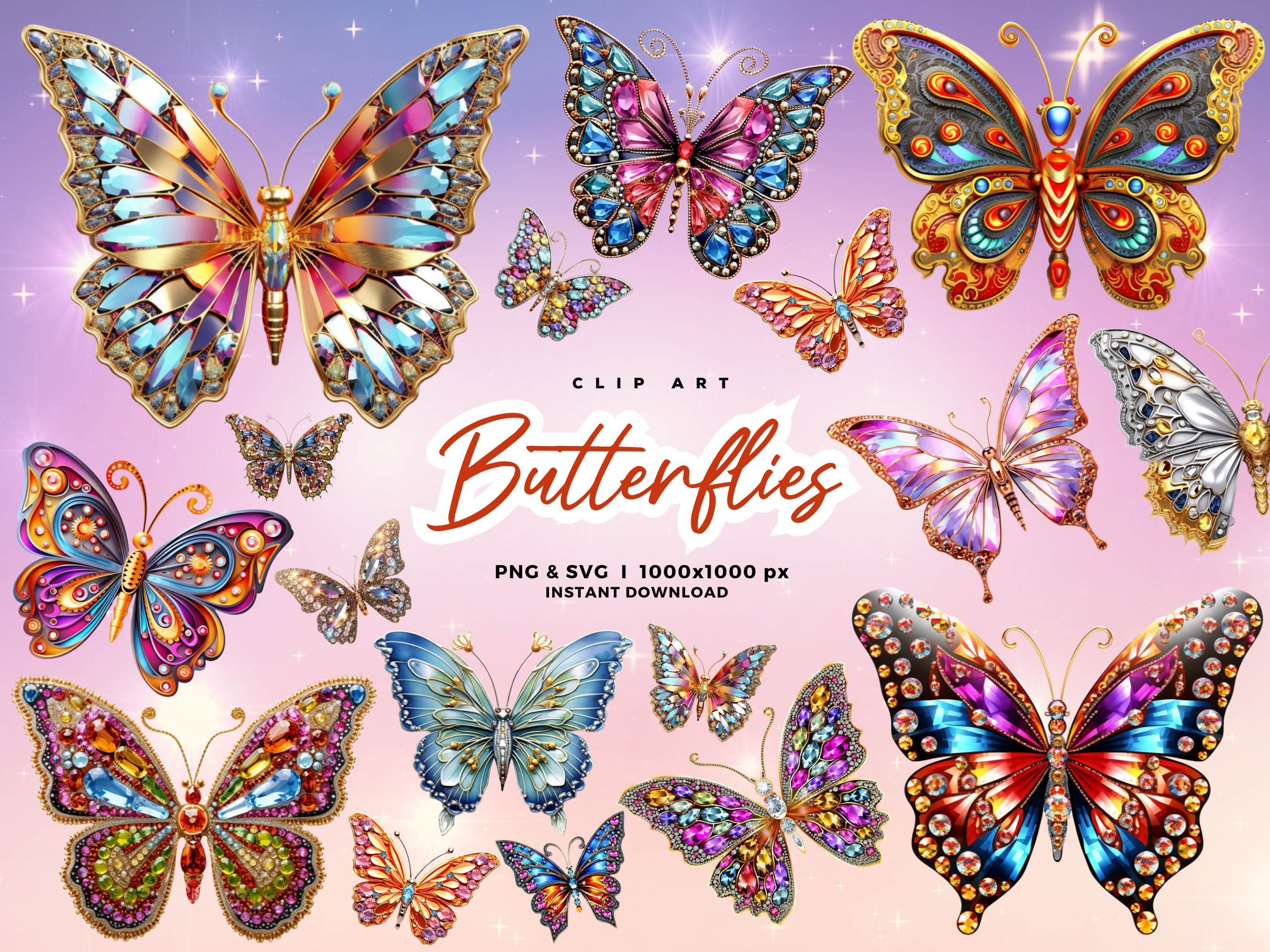 3D Pink Sparkling Butterflies Clip Art, Glitter Butterflies Clipart ...