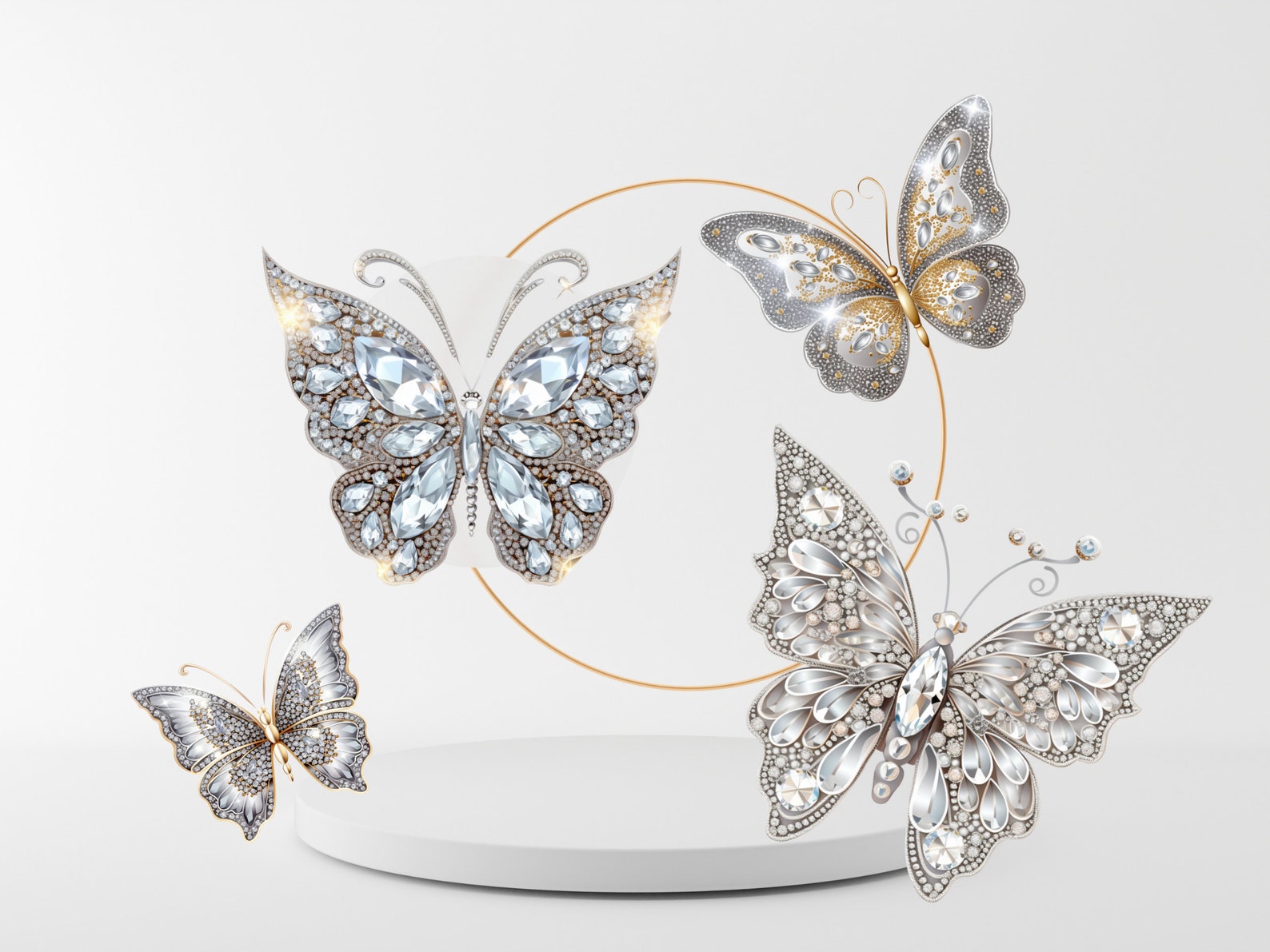 3D Silver Sparkling Butterflies Clip Art, Glitter Butterflies Clipart ...
