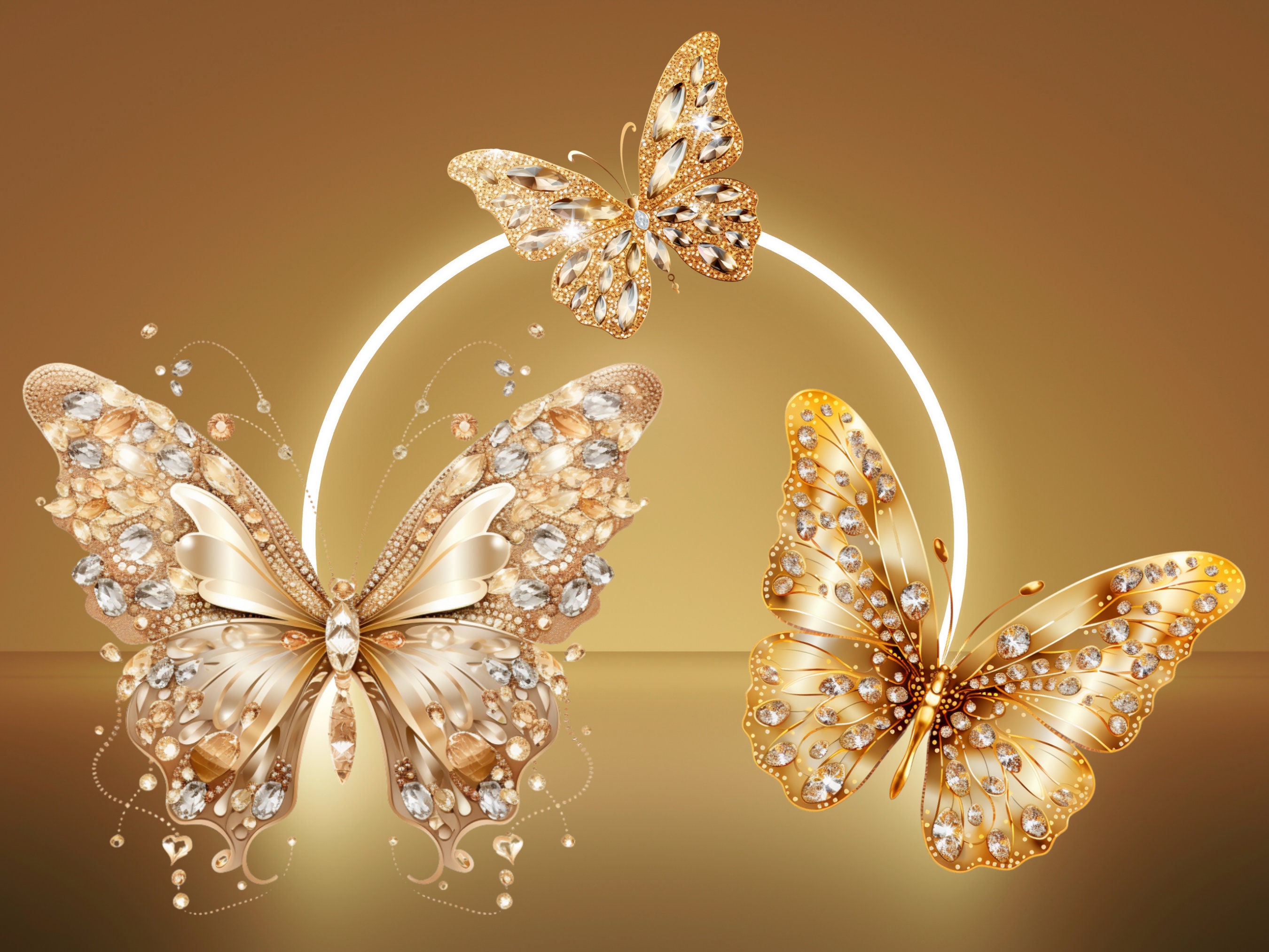 3D Gold Sparkling Butterflies Clip Art, Glitter Butterflies Clipart ...
