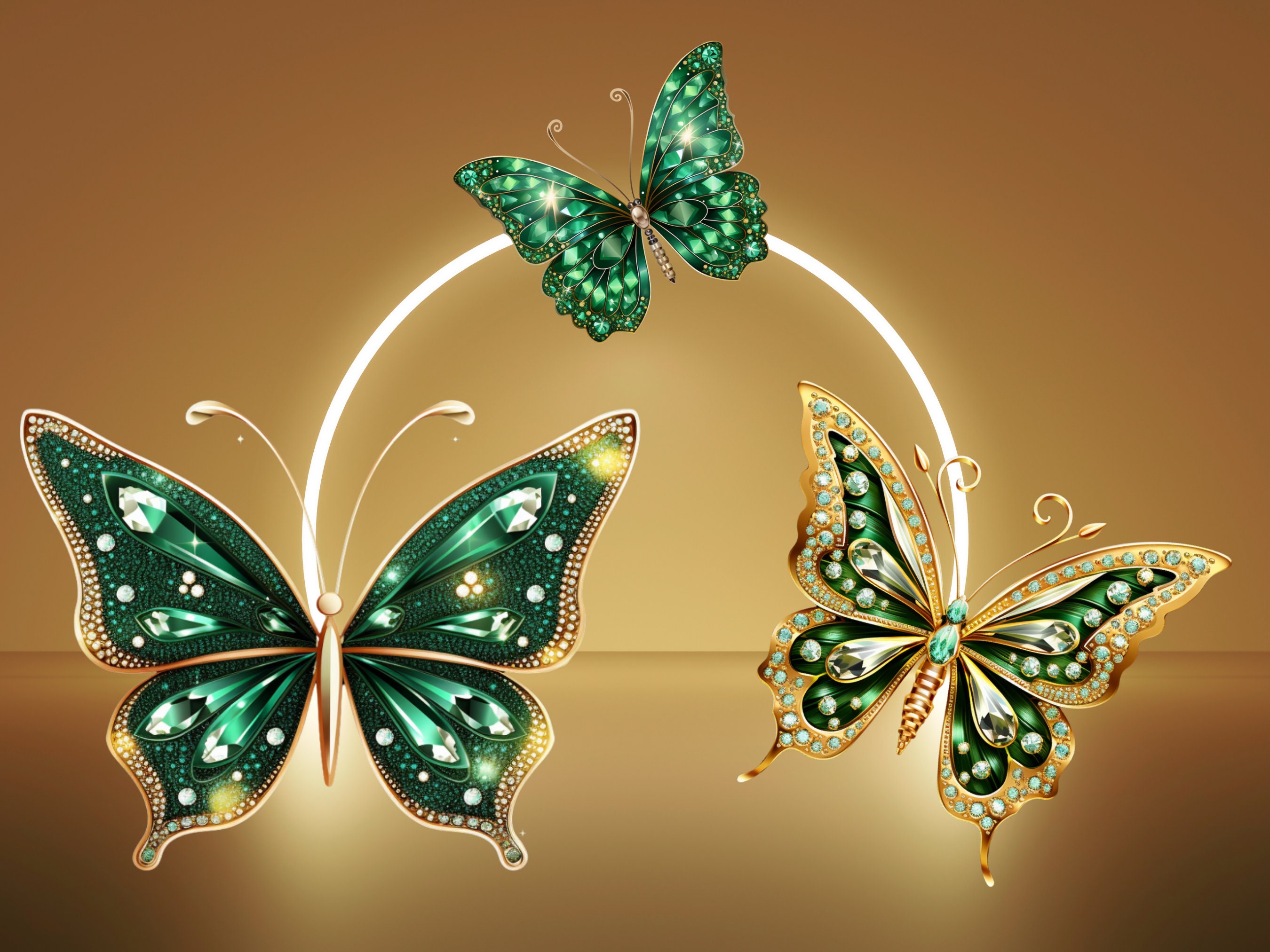 3D Green Gold Sparkling Butterflies Clip Art, Glitter Butterflies ...