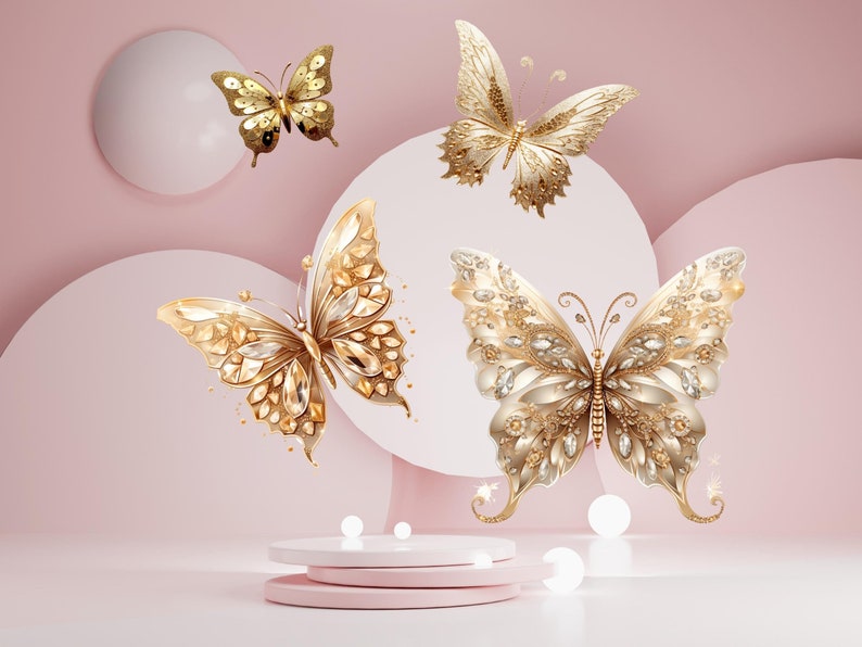 3D Gold Sparkling Butterflies Clip Art Gold Glitter - Etsy