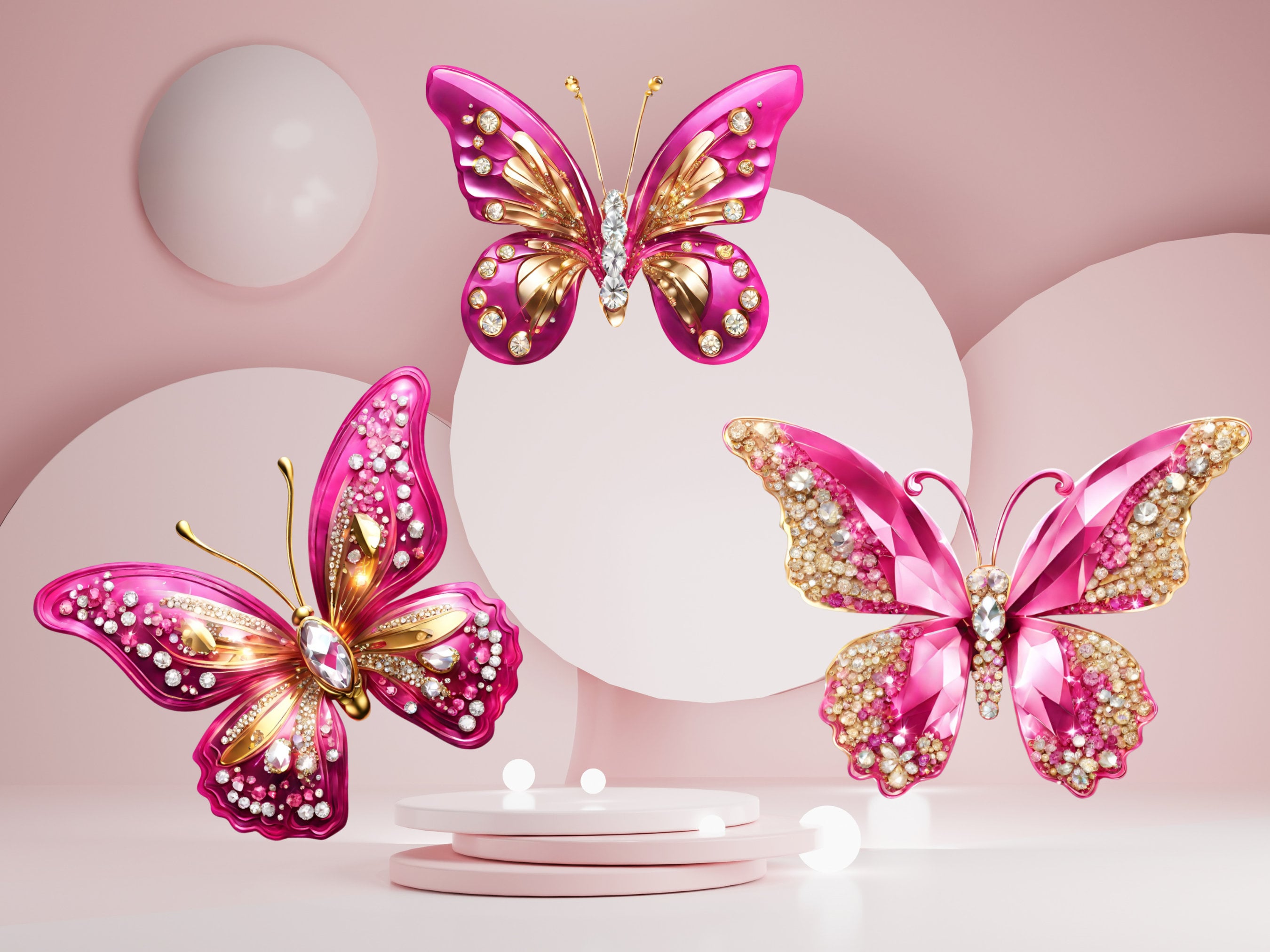 3D Hot Pink Gold Sparkling Butterflies Clip Art, Glitter Butterflies ...