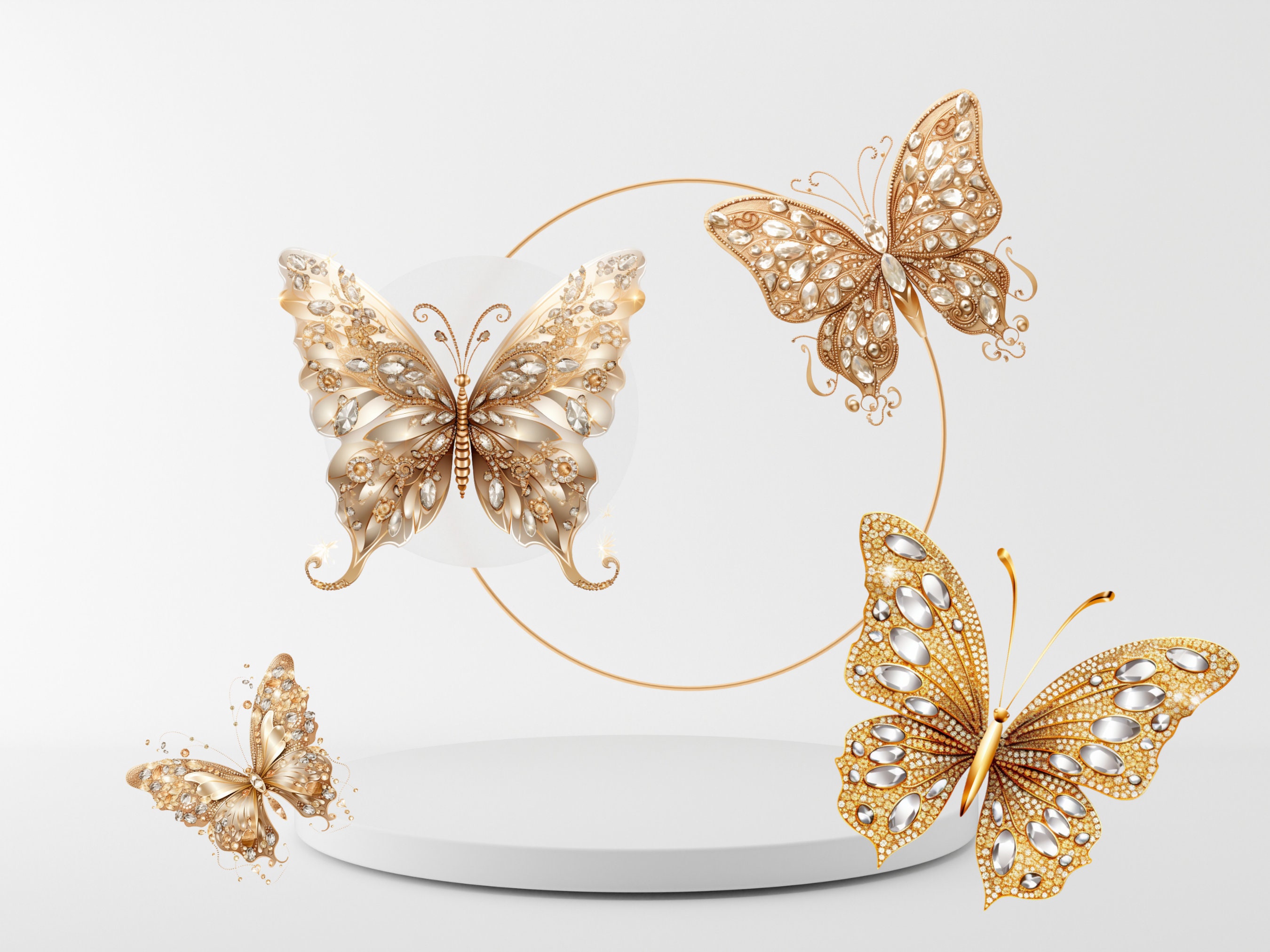 3D Gold Sparkling Butterflies Clip Art, Glitter Butterflies Clipart ...