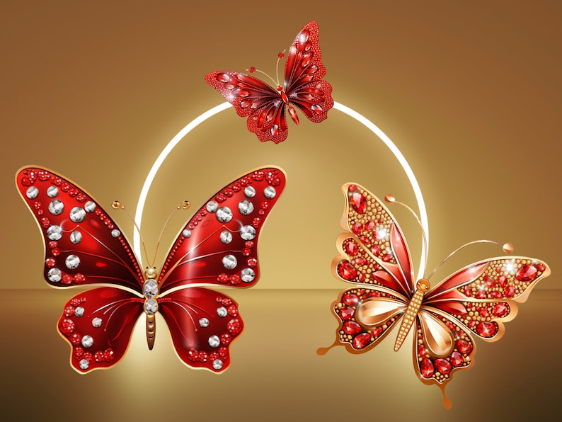 3D rood goud sprankelende vlinders illustraties, glitter vlinders ...