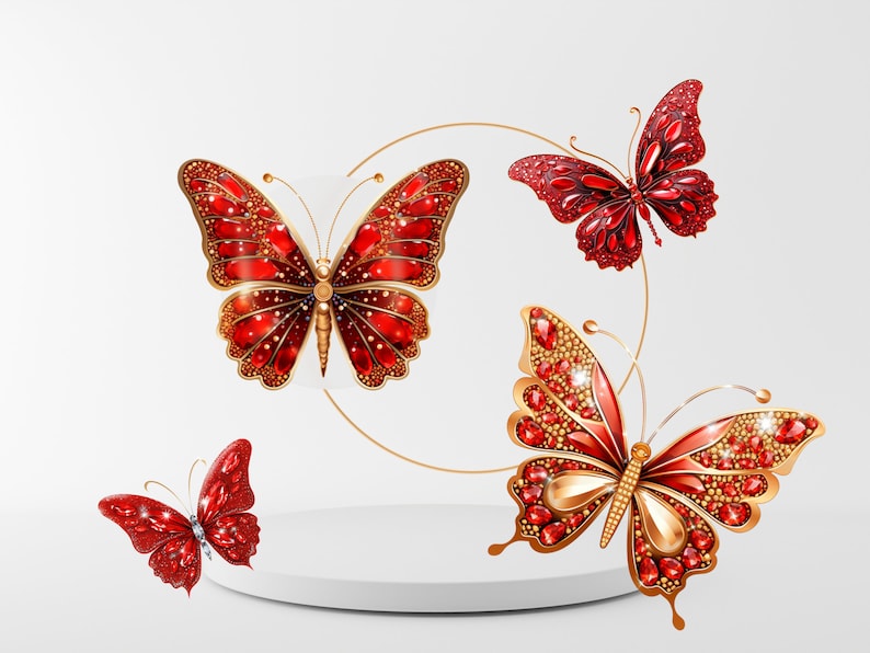 3D rood goud sprankelende vlinders illustraties, glitter vlinders ...