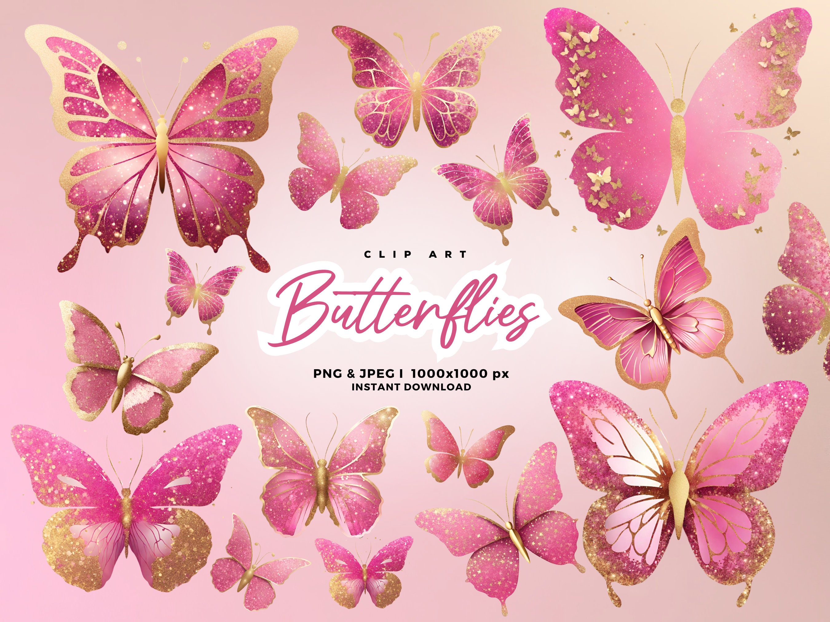 Rose Gold Butterflies Clip Art, Glitter Butterflies Clipart ...