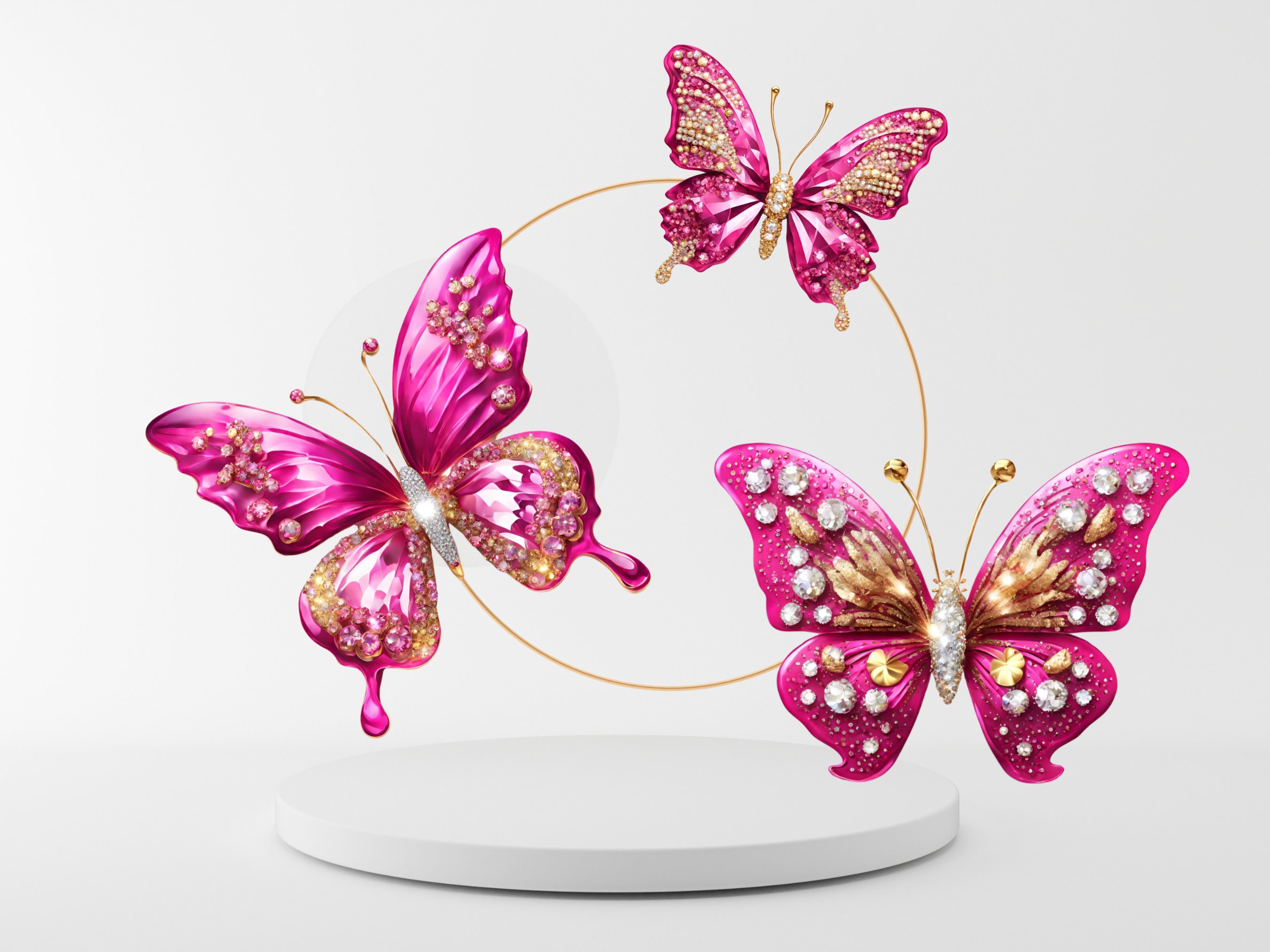 3D Hot Pink Gold Sparkling Butterflies Clip Art, Glitter Butterflies ...