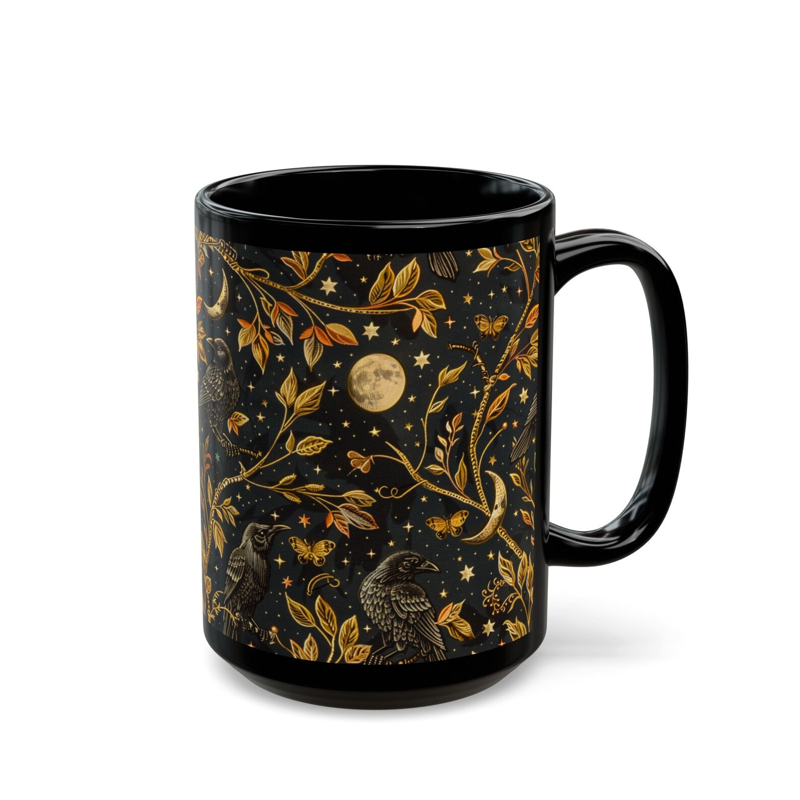 Gothic Floral Raven Full Moon Black Coffee Mug Ceramic 11 Oz or 15 Oz ...