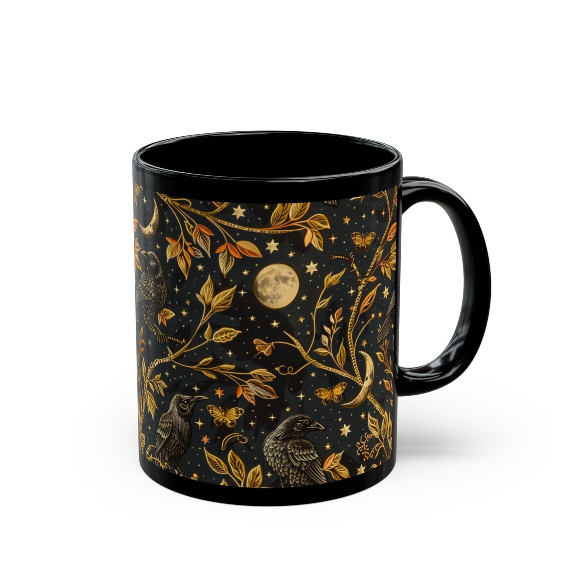 Gothic Floral Raven Full Moon Black Coffee Mug Ceramic 11 Oz or 15 Oz ...