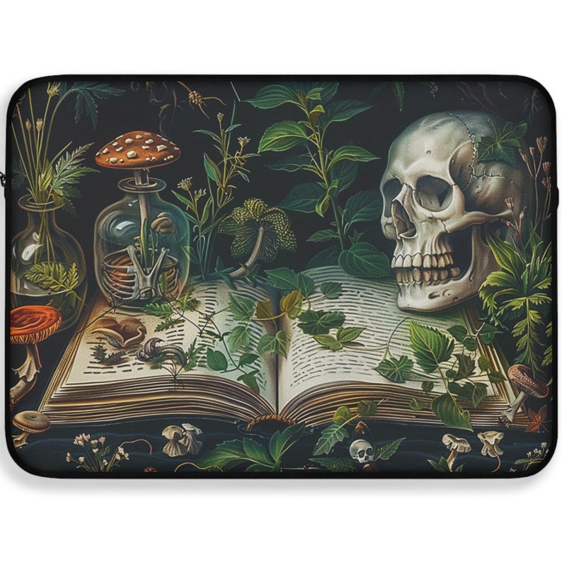 Dark Academia Gothic Skeleton Computer Bag, Spooky Floral Skull Bookish ...