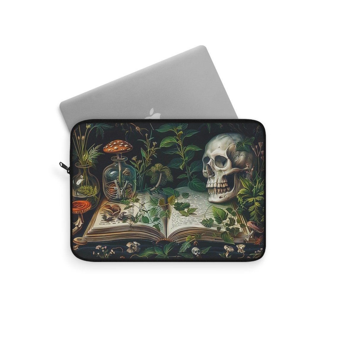 Dark Academia Gothic Skeleton Computer Bag, Spooky Floral Skull Bookish ...