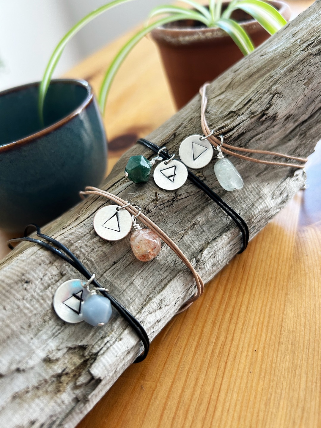 Element Charms | Four Elements Necklace | Triangle Charm | Leather ...