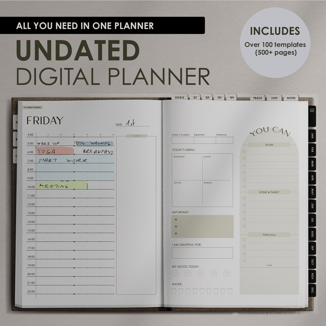 Undated Digital Planner for iPad Goodnotes, Minimalist Daily Planner ...
