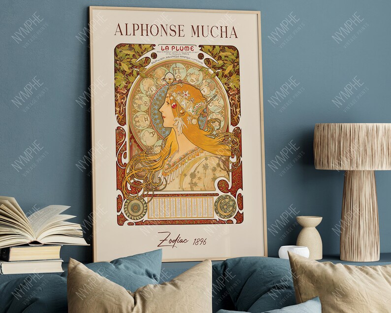Zodiac Illustration by Alphonse Mucha, Art Nouveau Style for Immediate ...