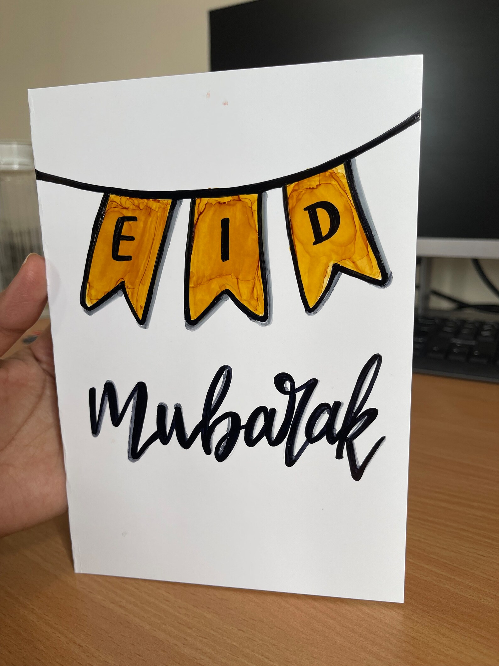 Eid Card, Eid Mubarak Greeting Card, Happy Eid Hand Painted, Eid ...