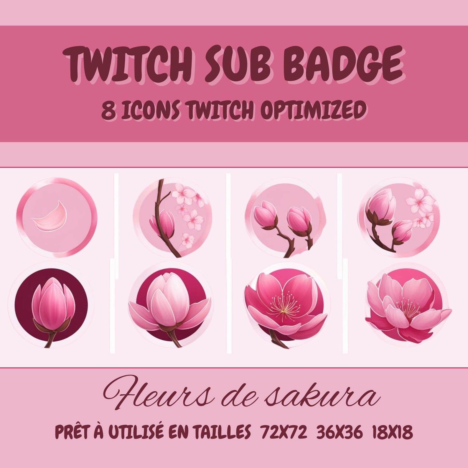 8 Pink Cherry Blossom Badges for Twitch, Sakura Flower Overlay, Spring ...