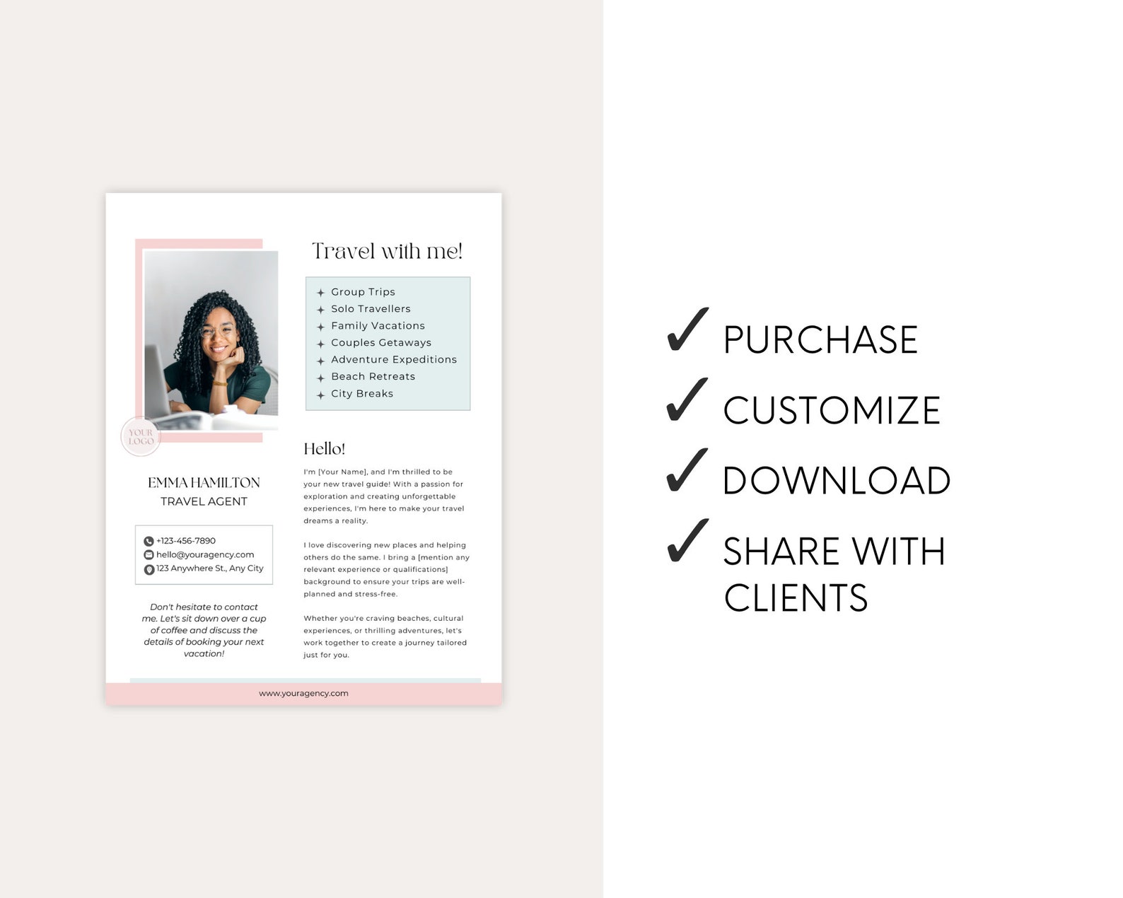 New Travel Agent Announcement Template, Travel Agent Bio, Canva, Travel ...