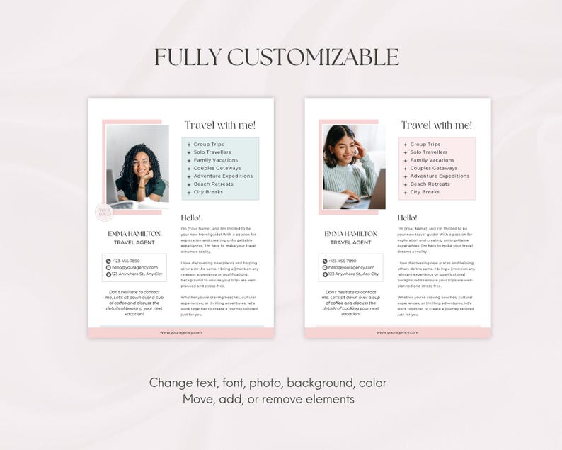 New Travel Agent Announcement Template, Travel Agent Bio, Canva, Travel ...