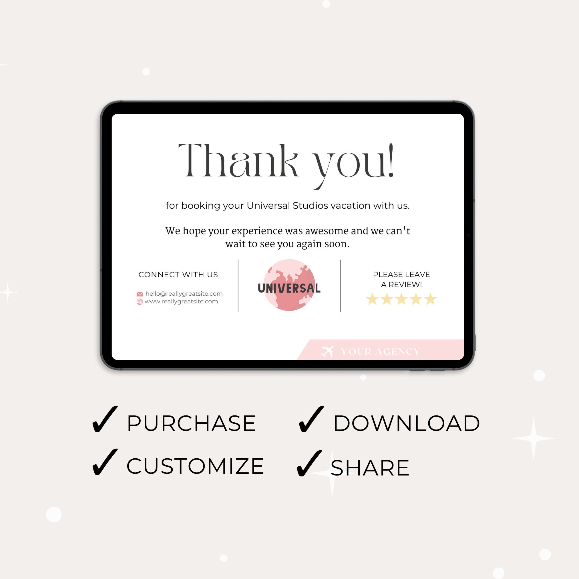 Universal Studios Travel Agent Thank You Note to Client, Thank You Note ...