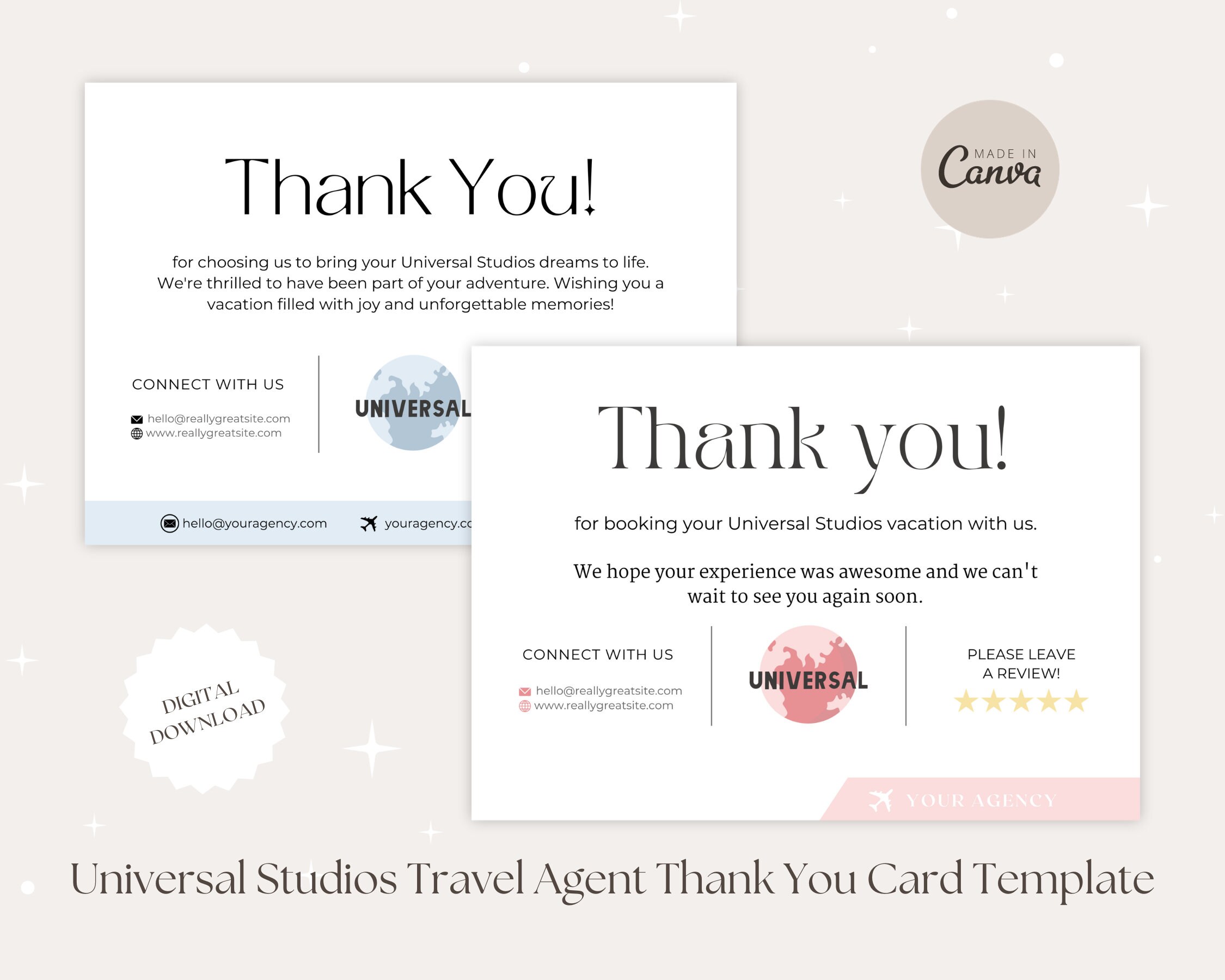 Universal Studios Travel Agent Thank You Note to Client, Thank You Note ...