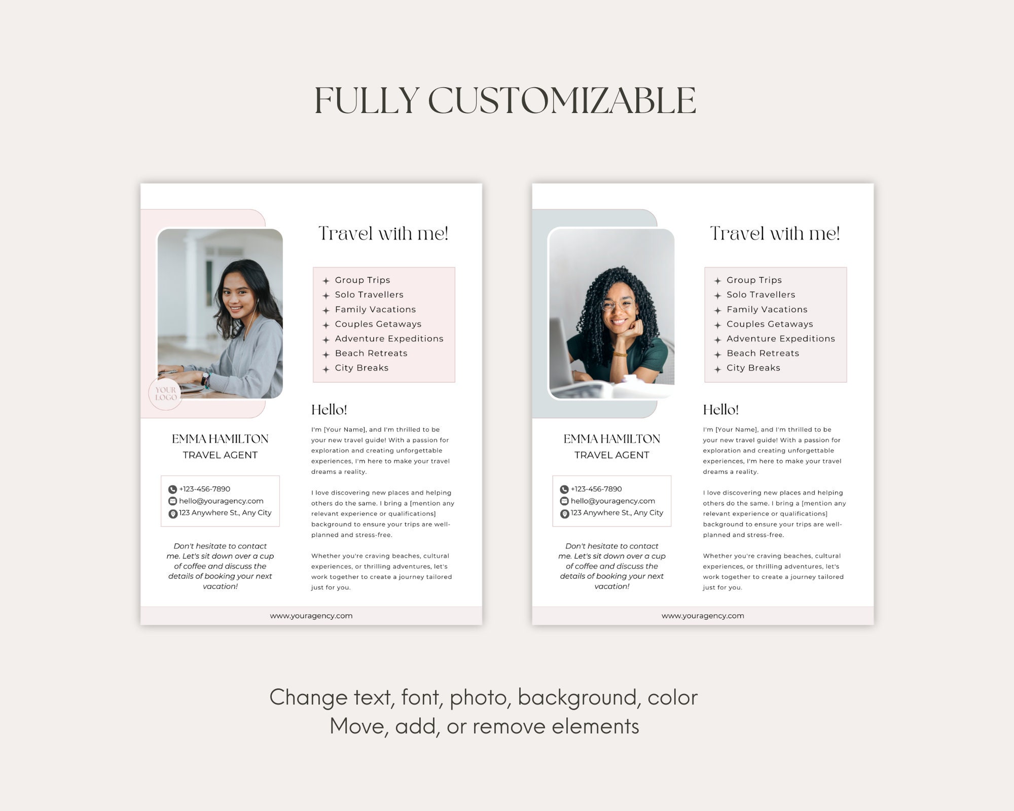 New Travel Agent Announcement Template, Travel Agent Bio, Canva, Travel ...