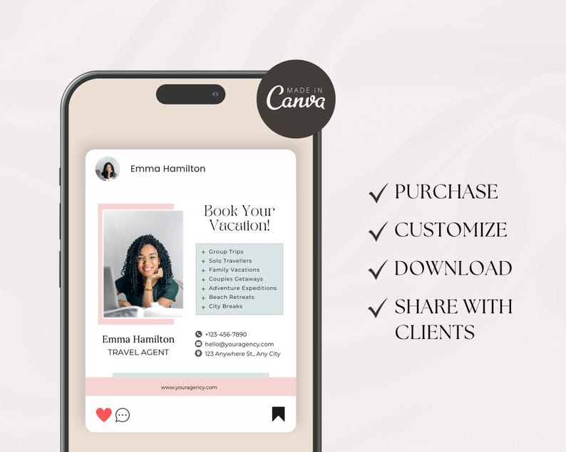 New Travel Agent Announcement Template, Travel Agent Bio, Canva, Travel ...