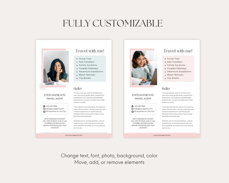 New Travel Agent Announcement Template, Travel Agent Bio, Canva, Travel ...
