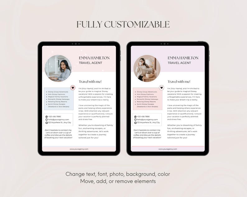 WDW Travel Agent Bio Template, Travel Agent Intro, Canva, Travel Agent ...