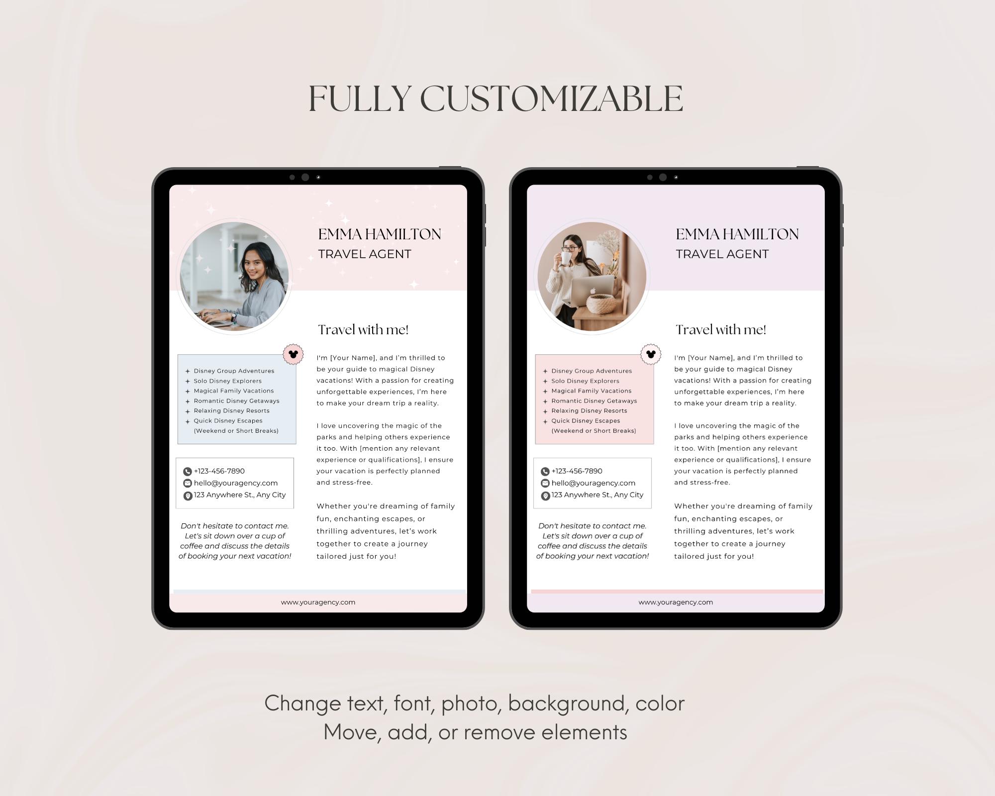 WDW Travel Agent Bio Template, Travel Agent Intro, Canva, Travel Agent ...