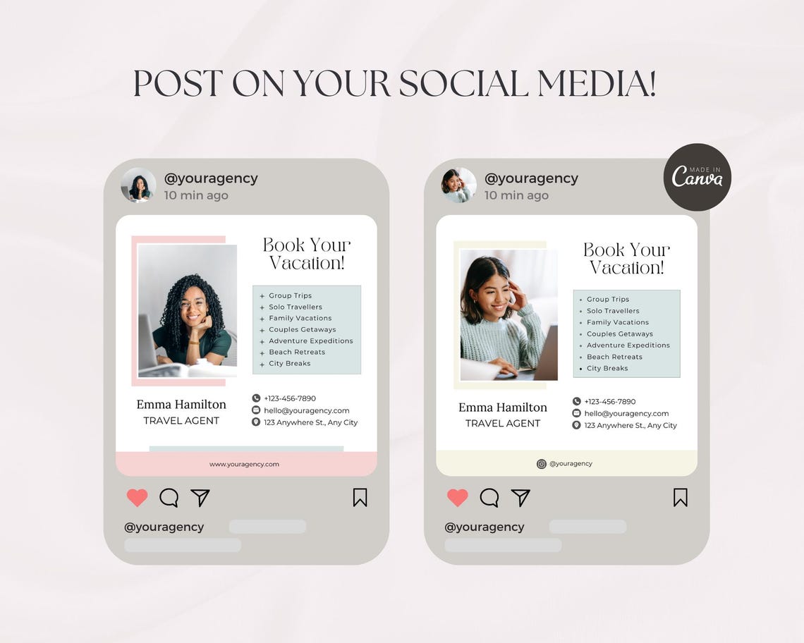 New Travel Agent Announcement Template, Travel Agent Bio, Canva, Travel ...