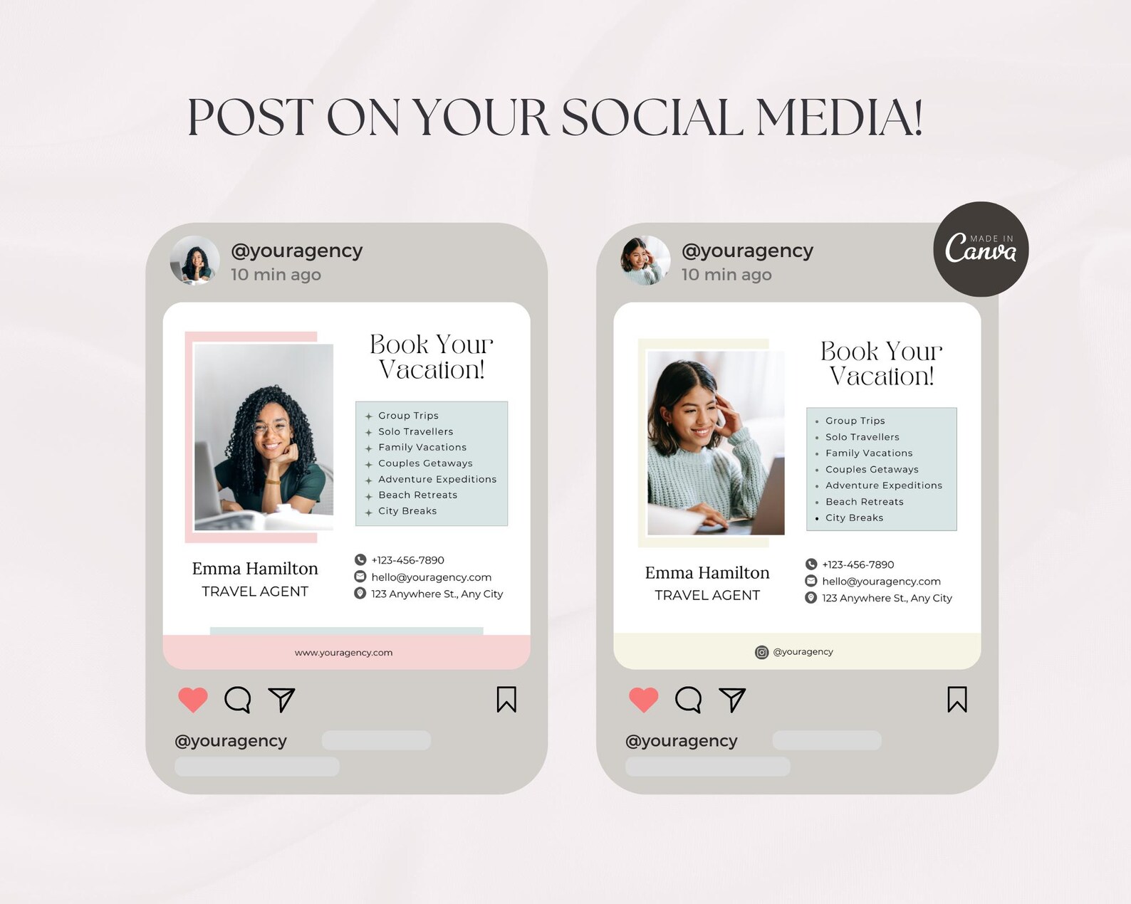 New Travel Agent Announcement Template, Travel Agent Bio, Canva, Travel ...