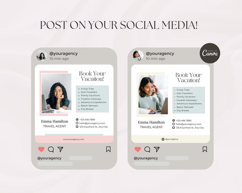 New Travel Agent Announcement Template, Travel Agent Bio, Canva, Travel ...