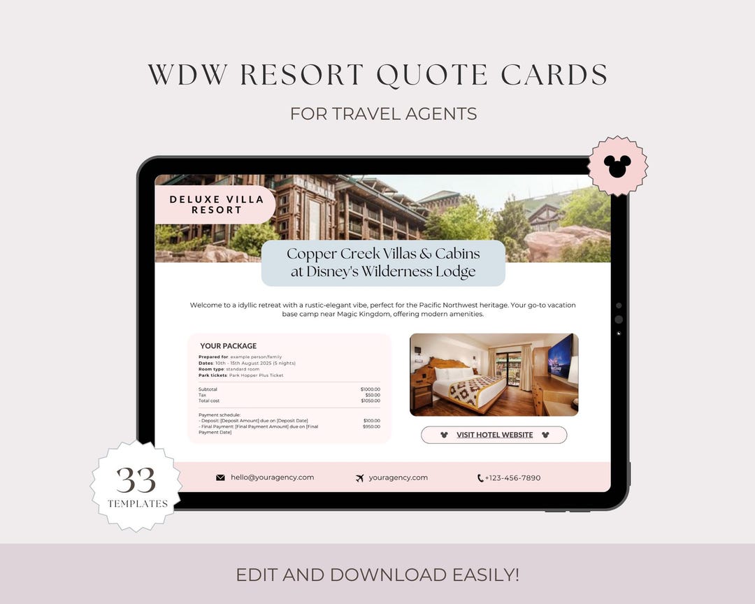 WDW Resort Quotes, WDW Resort Quote Cards, Travel Agent Template, WDW ...