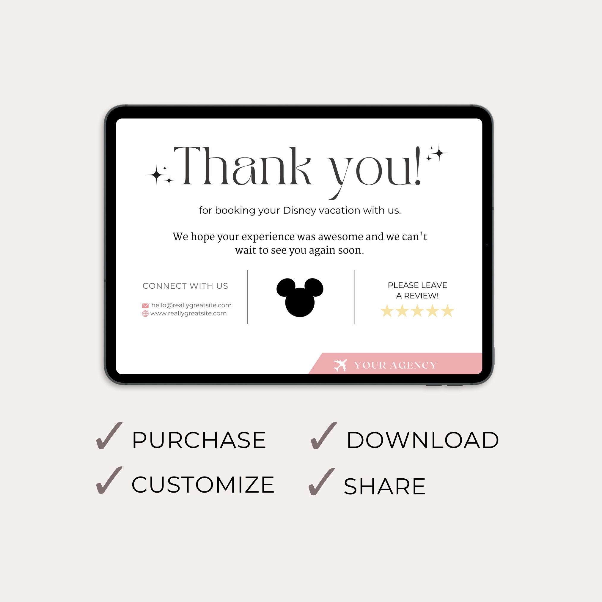 Travel Agent Thank You Note to Client, Thank You Note, Canva Template ...