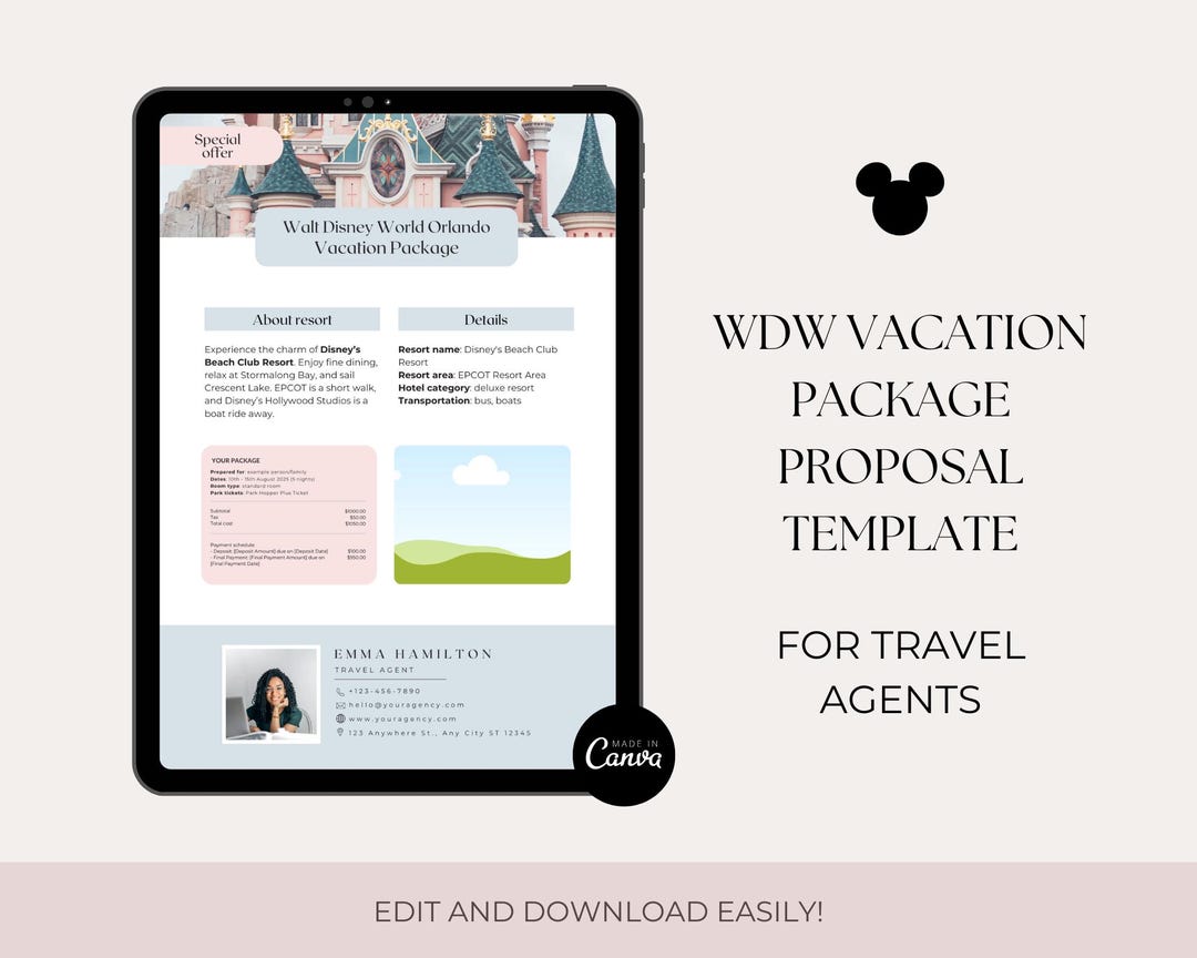 WDW Travel Agent Proposal Template, Travel Agent Offer Template, Travel ...