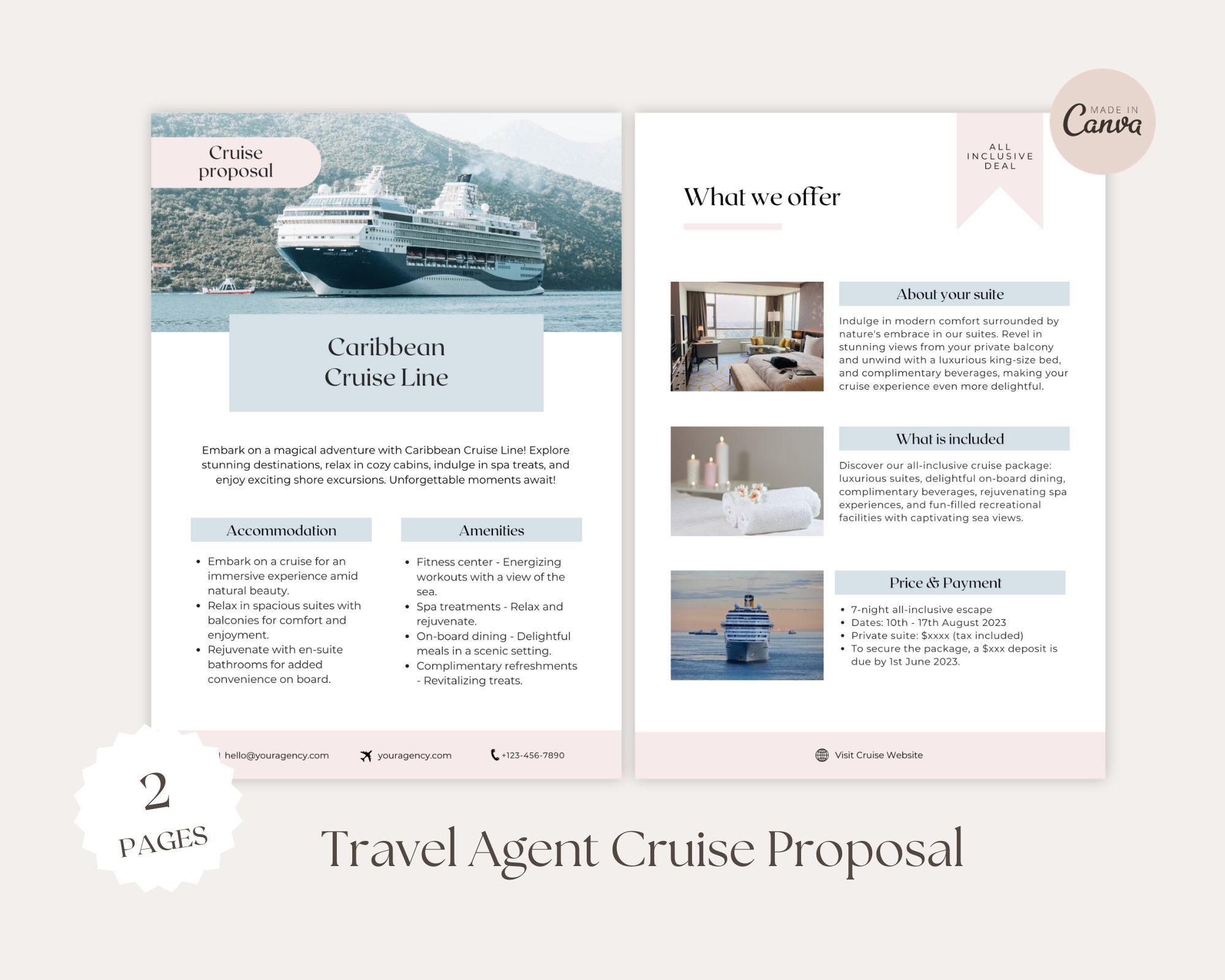 Travel Agent Cruise Proposal Template, Simple Canva Template, Travel ...
