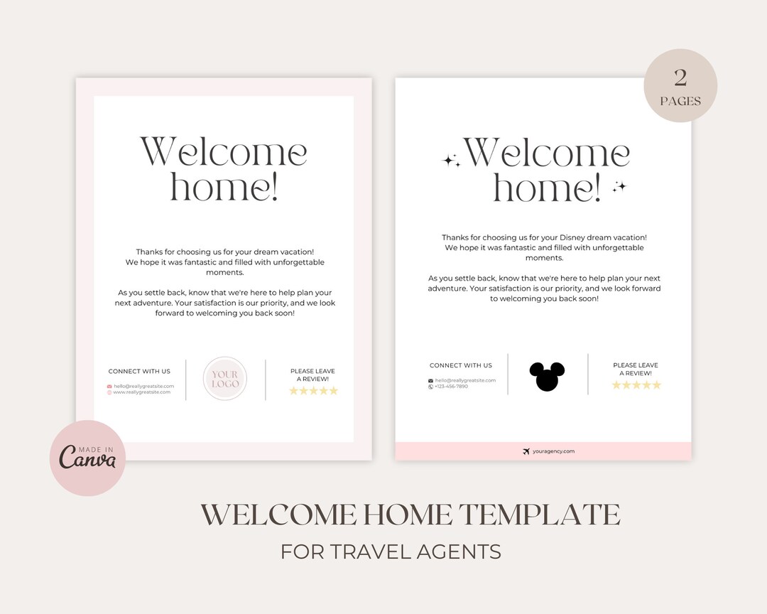 Welcome Home Template, Travel Agent Digital Templates, Thank You Card ...