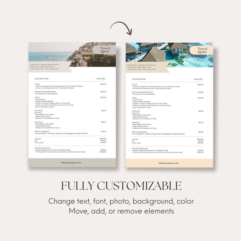 Travel Agent Quote Template, Vacation Quote Template, Quotation ...