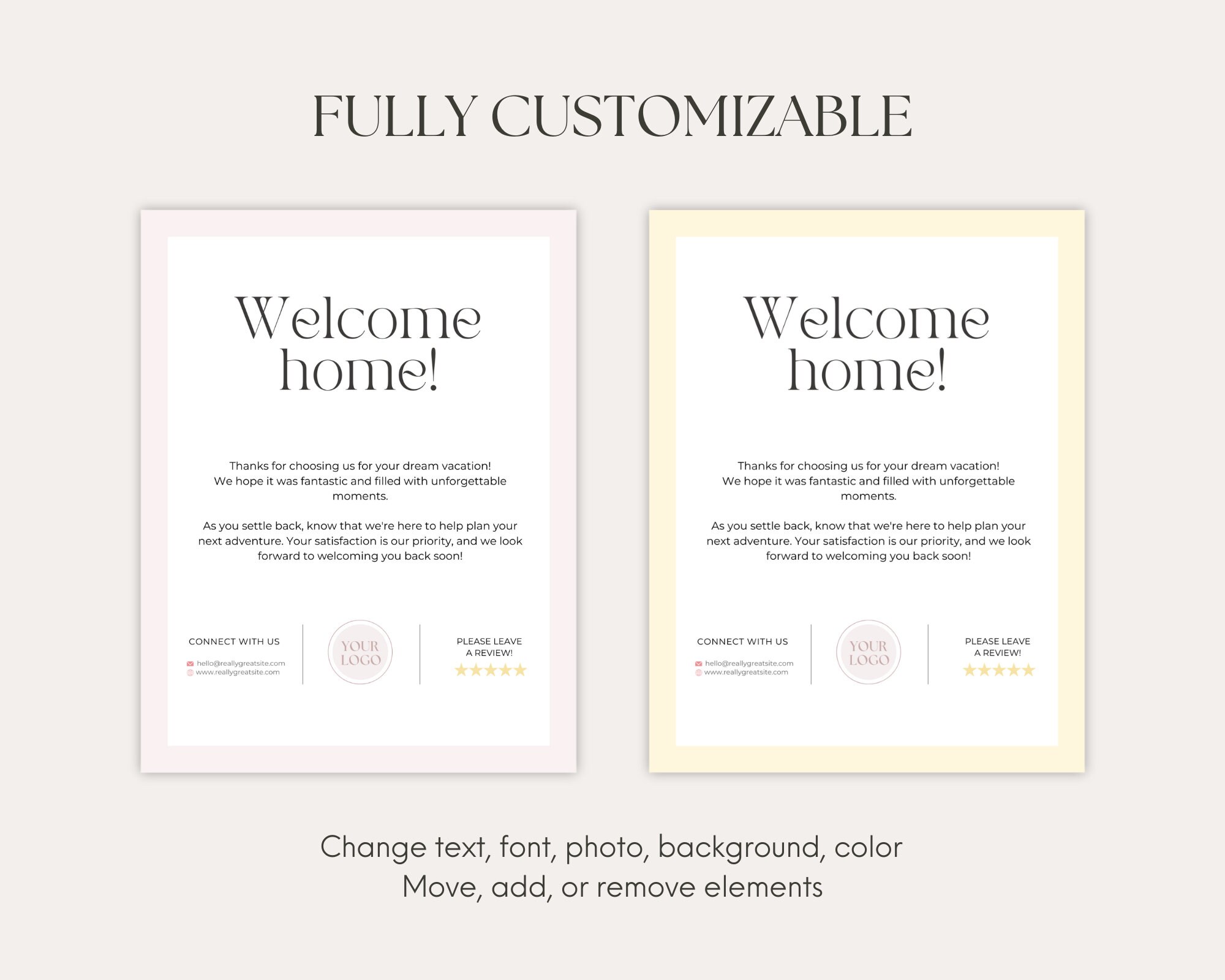 Welcome Home Template, Travel Agent Template, Thank You Card Customer ...