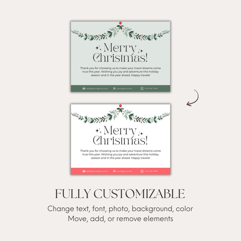 Travel Agent Christmas Cards to Client Template, Christmas Note, Canva ...