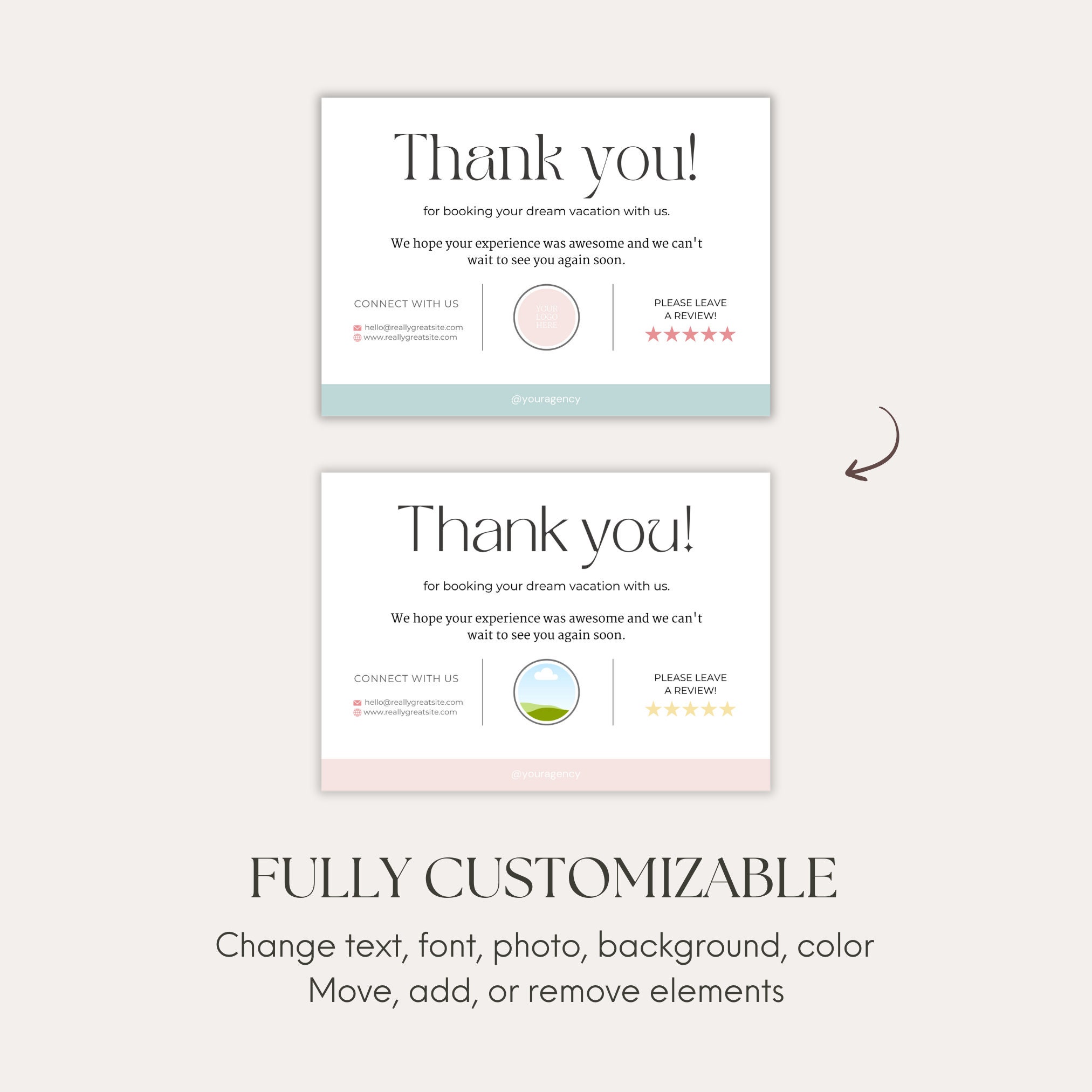 Travel Agent Thank You Note to Client, Thank You Note, Canva Template ...