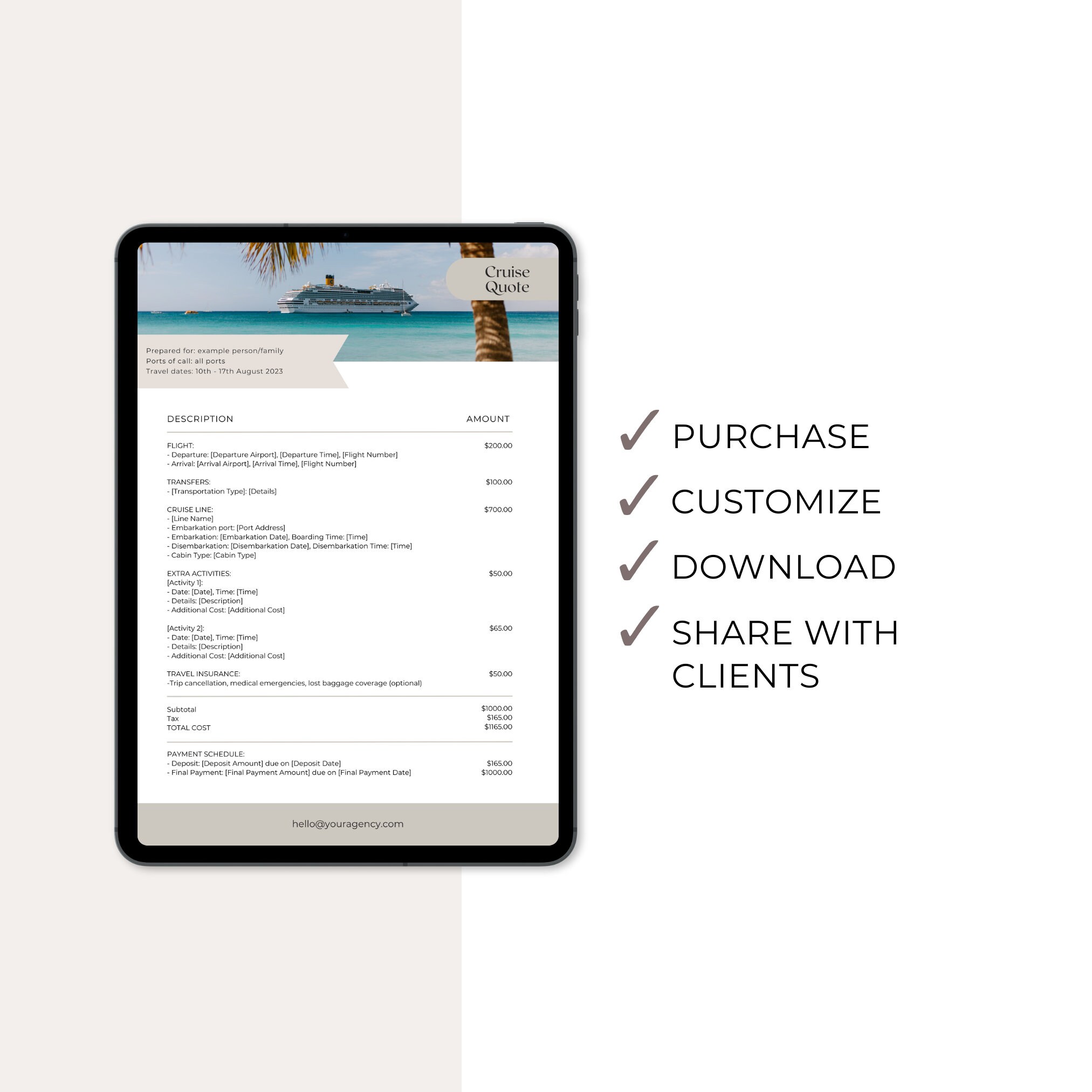 Travel Agent Cruise Quote Template, Cruise Vacation Quote Template ...