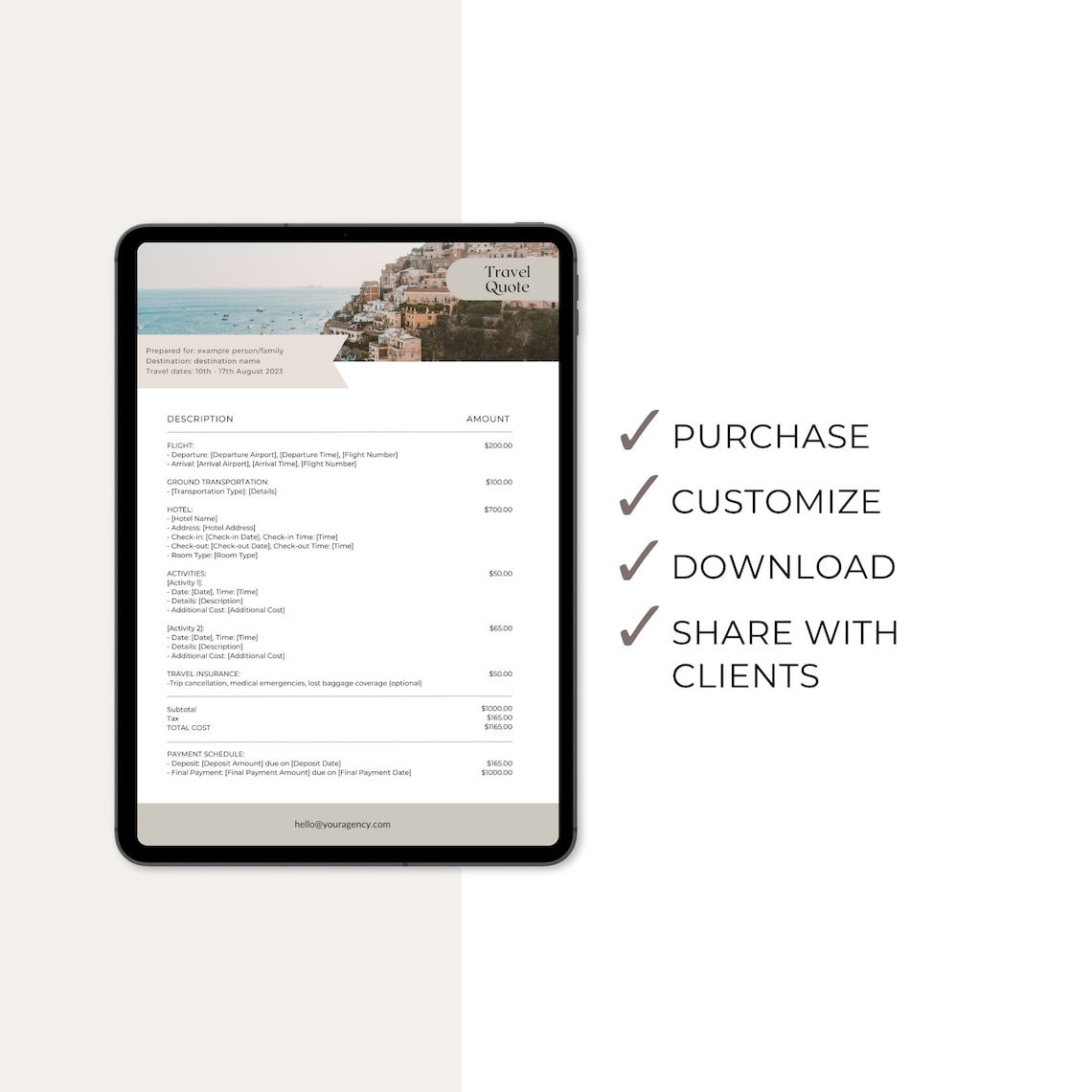 Travel Agent Quote Template, Vacation Quote Template, Quotation ...