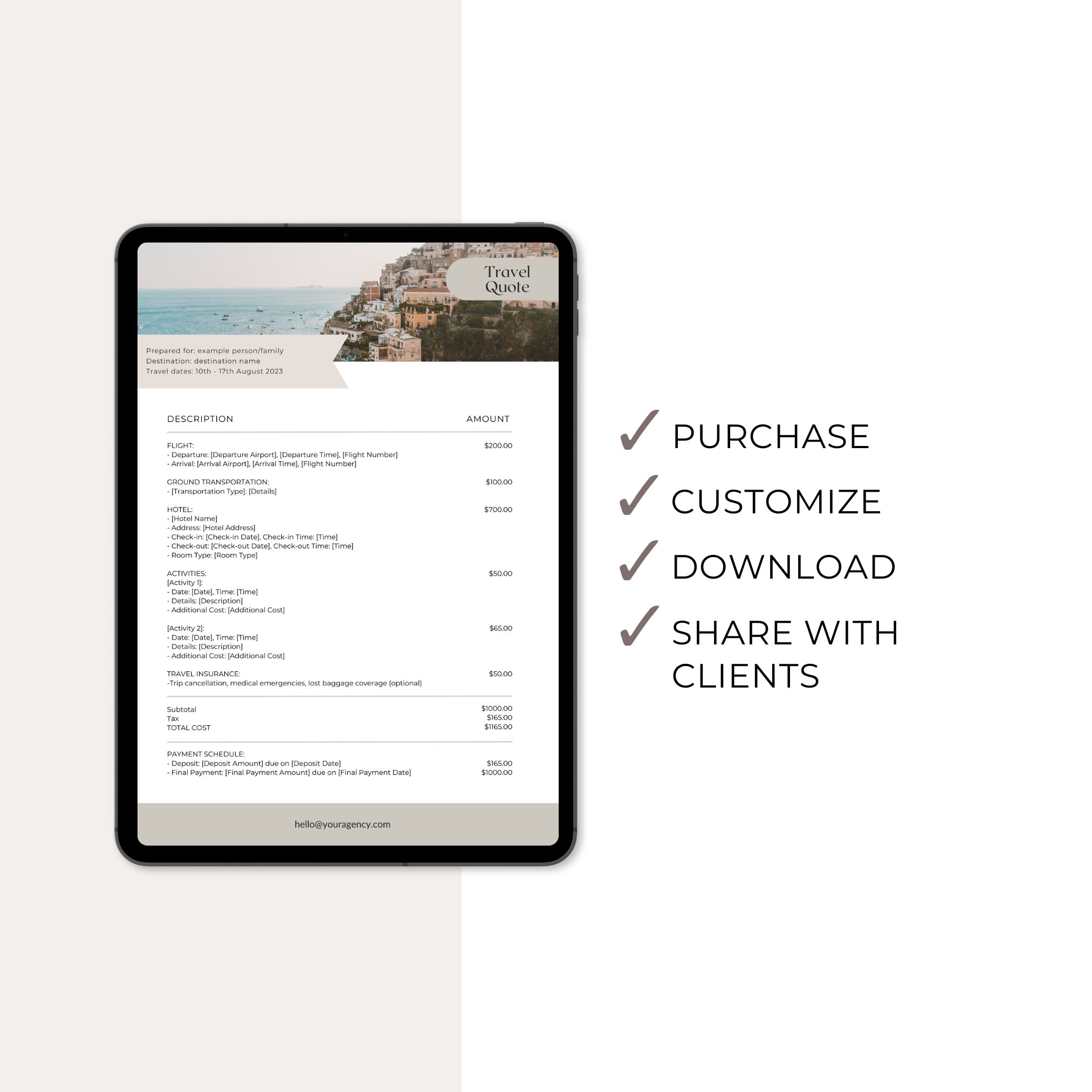 Travel Agent Quote Template, Vacation Quote Template, Quotation ...