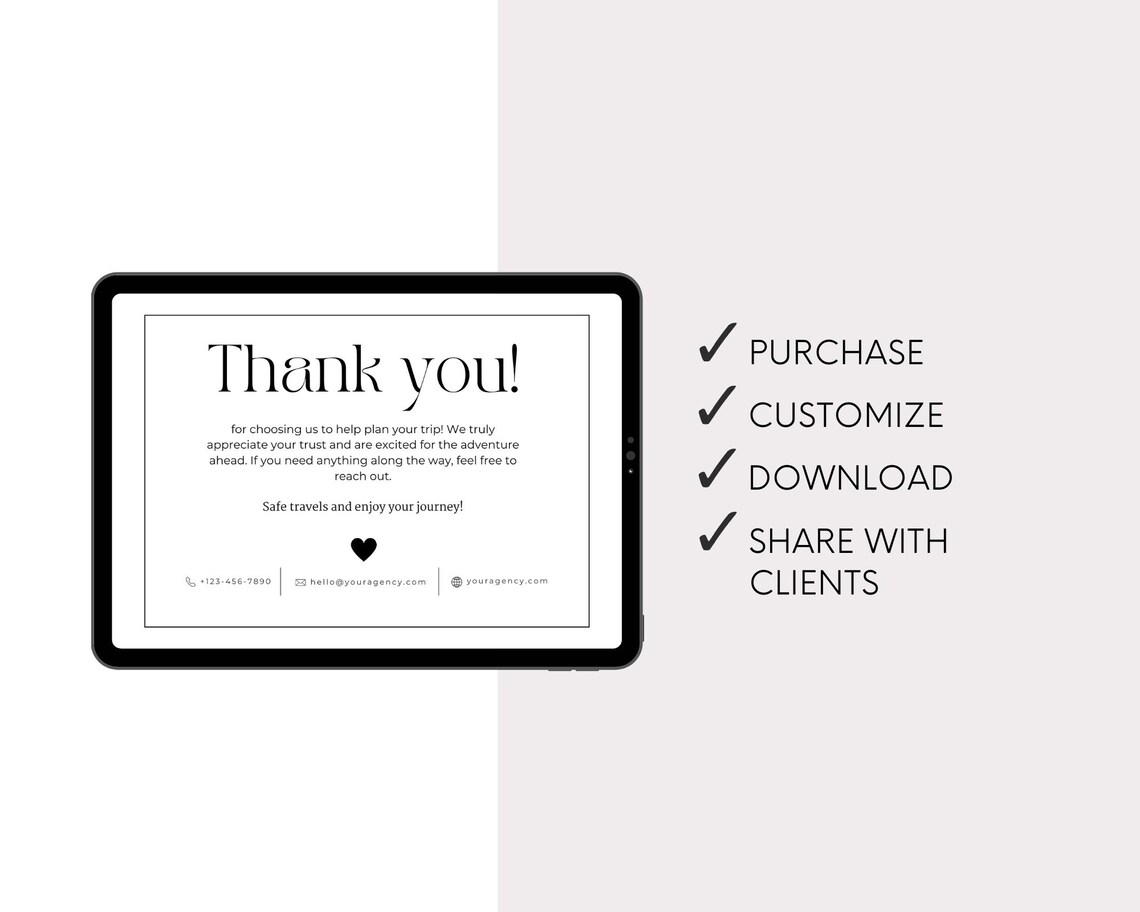 Travel Agent Thank You Note to Client, Thank You Note, Canva Template ...