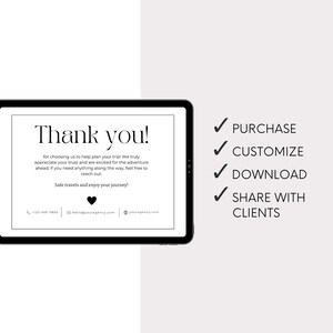 Travel Agent Thank You Note to Client, Thank You Note, Canva Template ...