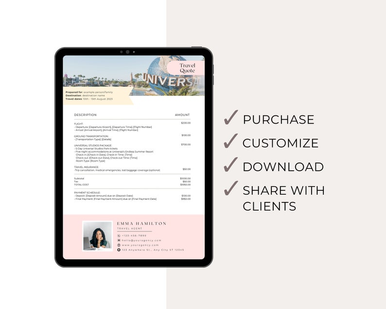 Universal Studios Orlando Agent Quote Template, Vacation Quote Template ...